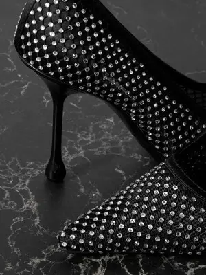 JIMMY CHOO Ixia 95 Crystal-embellished Point-toe Pumps - Black