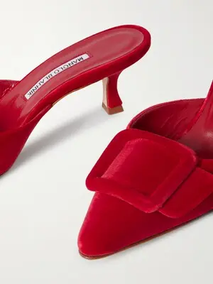 Manolo Blahnik Maysale 50 Buckled Velvet Mules - Red