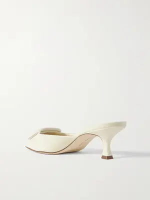 Manolo Blahnik Maysale 50 Buckled Velvet Mules - Neutrals