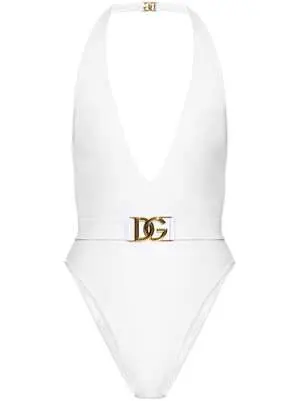 Dolce & Gabbana Plunge-neck Swimsuit - White