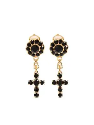 Dolce & Gabbana Tone Crystal Cross Pendant Drop Earrings - Gold