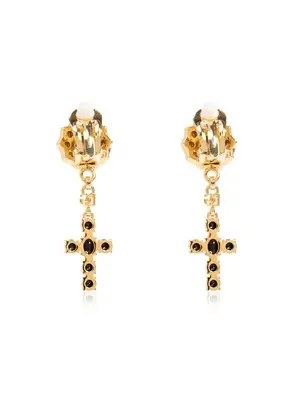 Dolce & Gabbana Tone Crystal Cross Pendant Drop Earrings - Gold