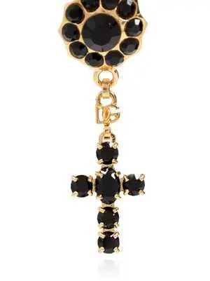 Dolce & Gabbana Tone Crystal Cross Pendant Drop Earrings - Gold