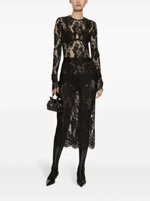 Dolce & Gabbana Calf-length Floral Lace Dress - Black