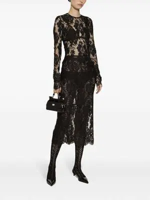 Dolce & Gabbana Calf-length Floral Lace Dress - Black