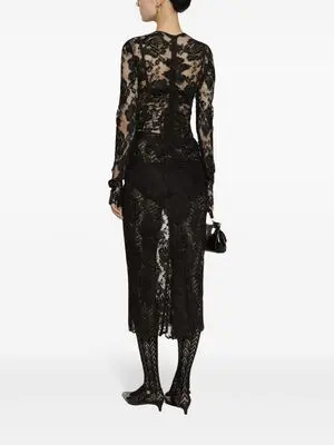 Dolce & Gabbana Calf-length Floral Lace Dress - Black
