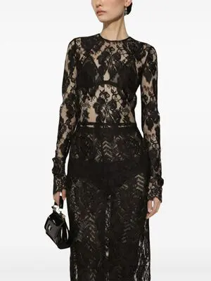 Dolce & Gabbana Calf-length Floral Lace Dress - Black