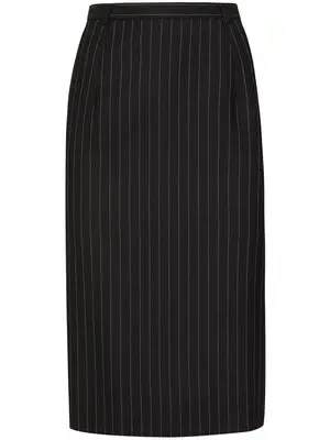 Dolce & Gabbana Pinstripe Wool Midi Skirt - Black