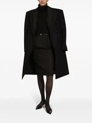 Dolce & Gabbana Pinstripe Wool Midi Skirt - Black