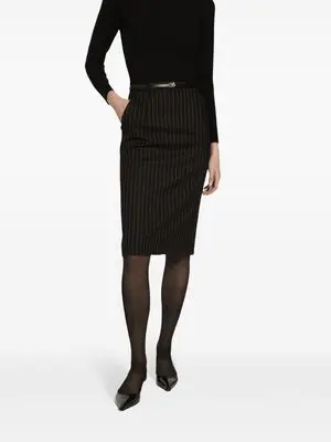 Dolce & Gabbana Pinstripe Wool Midi Skirt - Black