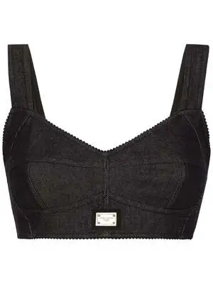 Dolce & Gabbana Logo-tag Denim Corset Top - Black