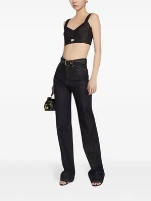 Dolce & Gabbana Logo-tag Denim Corset Top - Black