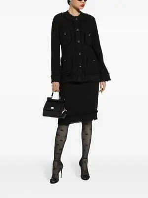 Dolce & Gabbana Dg-plaque Tweed Midi Skirt