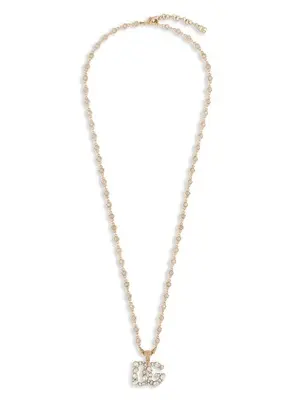 Dolce & Gabbana Tone Crystal Embellished Logo Pendant Necklace