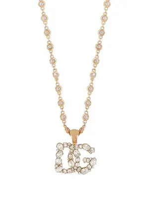 Dolce & Gabbana Tone Crystal Embellished Logo Pendant Necklace