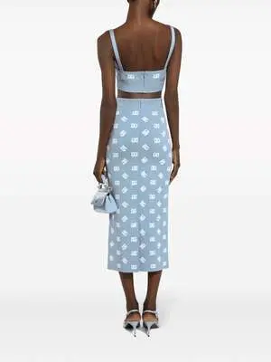 Dolce & Gabbana Logo Embroidered Cropped Top - Blue