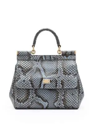 Dolce & Gabbana Small Sicily Snakeskin-effect Handbag - Blue