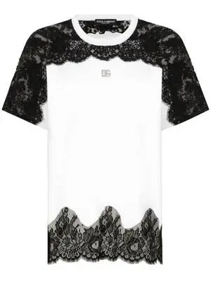 Dolce & Gabbana Panelled T-shirt With Lace Detailing - White