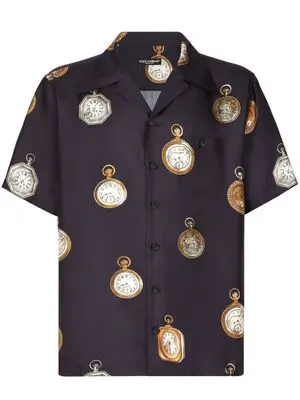 Dolce & Gabbana Clock-motif Silk Shirt - Blue