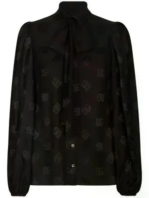 Dolce & Gabbana Monogram-jacquard Silk Shirt - Black
