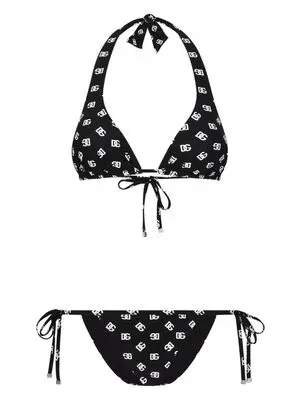Dolce & Gabbana Dg-logo Print Triangle Bikini Set - Black