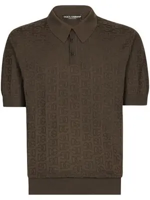 Dolce & Gabbana Monogram-jacquard Silk Polo Shirt - Brown