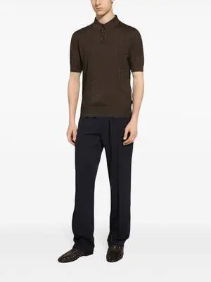 Dolce & Gabbana Monogram-jacquard Silk Polo Shirt - Brown