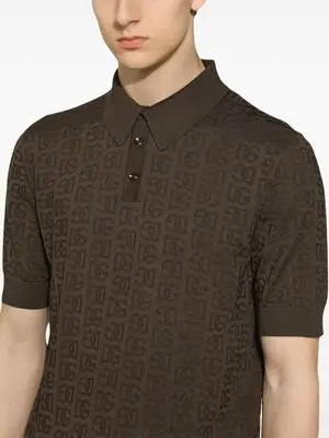 Dolce & Gabbana Monogram-jacquard Silk Polo Shirt - Brown