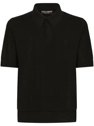 Dolce & Gabbana Monogram-jacquard Silk Polo Shirt - Black