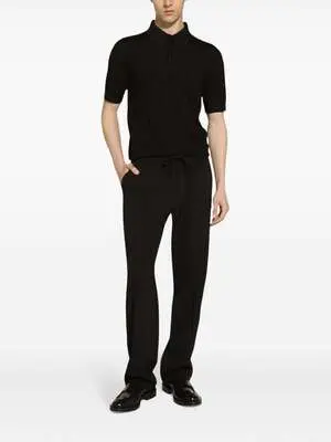 Dolce & Gabbana Monogram-jacquard Silk Polo Shirt - Black