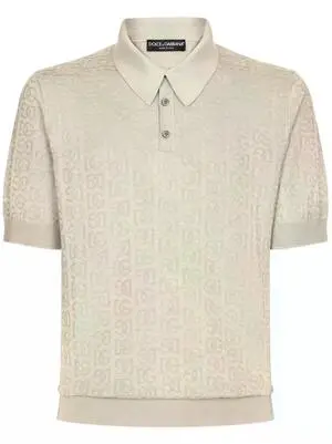 Dolce & Gabbana Monogram-jacquard Silk Polo Shirt - Neutrals
