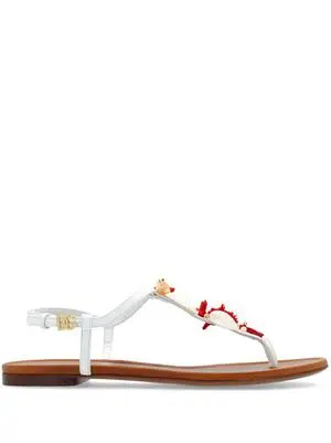 Dolce & Gabbana Coral-embroidered Leather Sandals - White