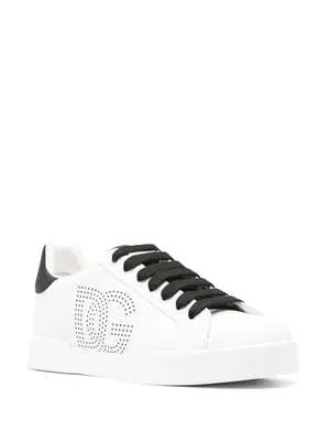 Dolce & Gabbana Portofino Perforated-logo Leather Sneakers - White