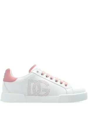 Dolce & Gabbana Portofino Perforated-logo Leather Sneakers - White