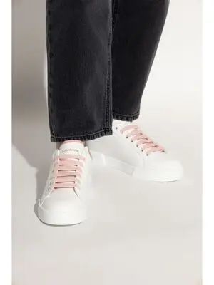 Dolce & Gabbana Portofino Perforated-logo Leather Sneakers - White