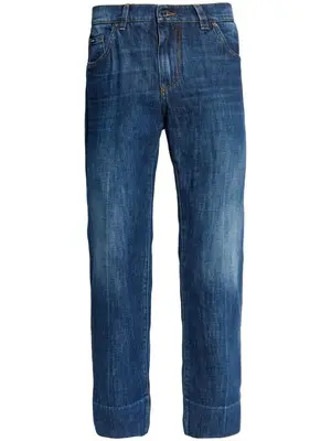 Dolce & Gabbana Straight-leg Jeans With Logo Plaque - Blue