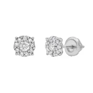 LUVMYJEWELRY Regal Diamond Cluster Earrings - 14k White Gold