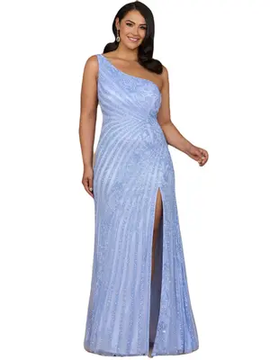 LARA NEW YORK One-shoulder Beaded Gown - Blue Iris
