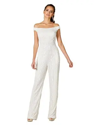 LARA NEW YORK Gabby Beaded Bridal Jumpsuit - Ivory