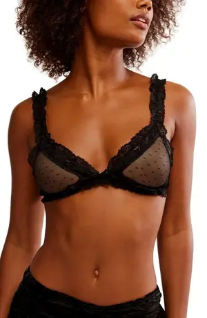 Free People Intimately Fp Heart To Heart Dotted Mesh Bralette - Black