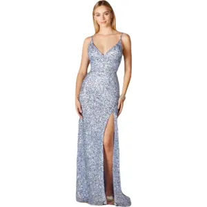 LARA NEW YORK Beaded V Neck Dress With Slit - Periwinkle