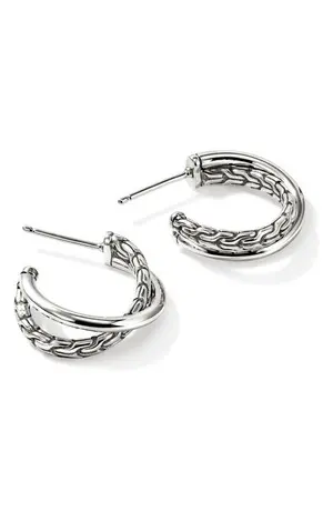John Hardy John Hardy Sterling Silver And 14k Gold Crossover Hoop Earrings With Diamonds Silver