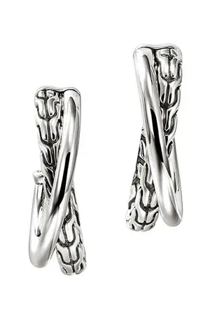 John Hardy Sterling And 14k Gold Crossover Hoop Earrings With Diamonds - Silver