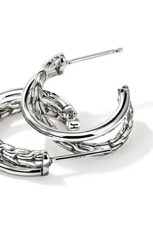 John Hardy Sterling And 14k Gold Crossover Hoop Earrings With Diamonds - Silver