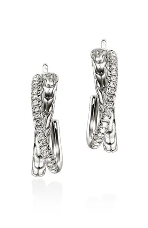 John Hardy John Hardy Essentials Crossover Hoop Earrings Silver/diamond