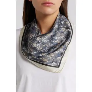 Treasure & Bond Pleated Satin Scarf Grey- Blue Climbing Floral