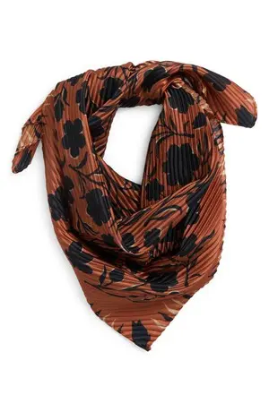 Treasure & Bond Pleated Satin Scarf - Rust Antique Floral