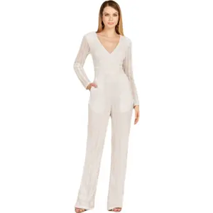 LARA NEW YORK Beaded Long Sleeve Jumpsuit - Ivory