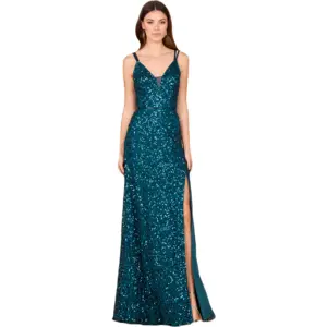 LARA NEW YORK Embellished Tulle Gown With Thigh-high Slit - Teal