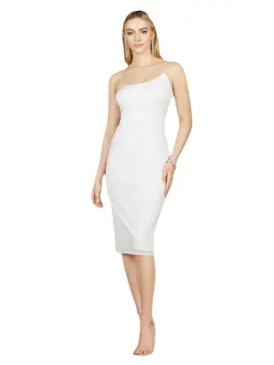 LARA NEW YORK Beaded One-shoulder Midi Dress - Ivory